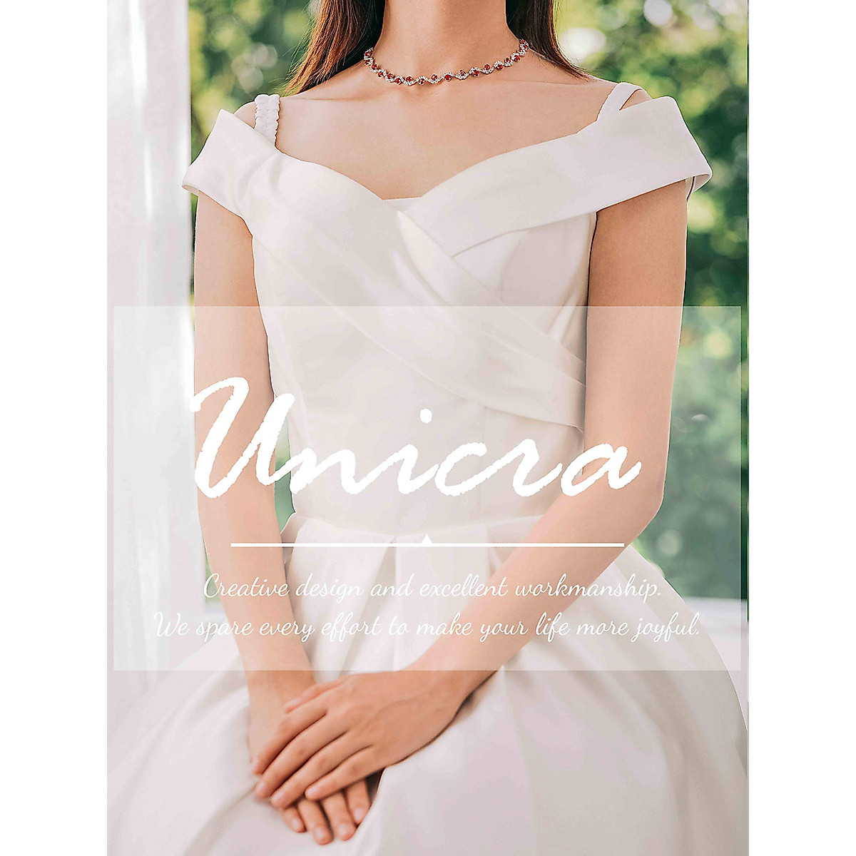 Unicra Bride Silver Necklace Earrings Set Crystal Bridal Wedding Jewelry Set Rhinestone Choker Necklace for Women and Brides