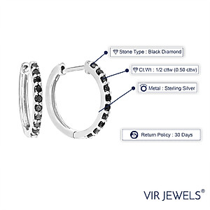 Vir Jewels 1/2 cttw Black Diamond Hoop Earrings .925 Sterling Silver Round Prong 3/4 Inch