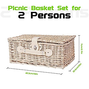 Wicker Picnic Basket for 2 Persons, Willow Picnic Set with Insulated Liner for Picnic, Camping, Outdoor, Valentine Day, Chirtmas, Thanks Giving, Birthday.
