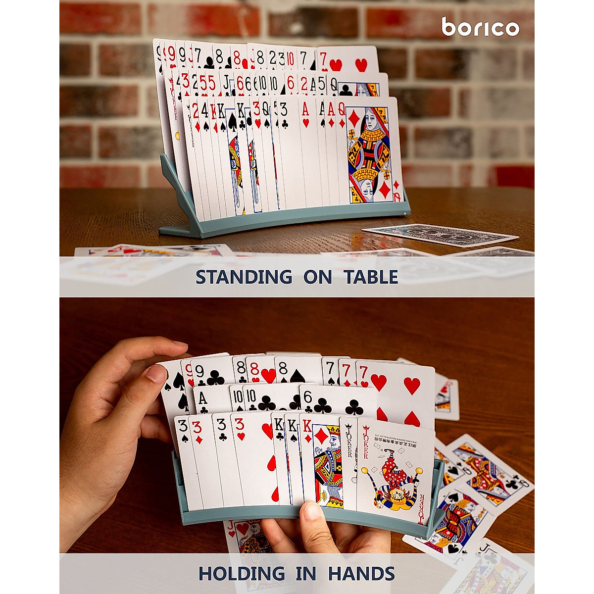 BORICO Card Holders for Playing Cards - 2 Pack Playing Card Holder for Kids and Adults,Stackable Storage Game Card Tray with a Travel Pouch (Blue)