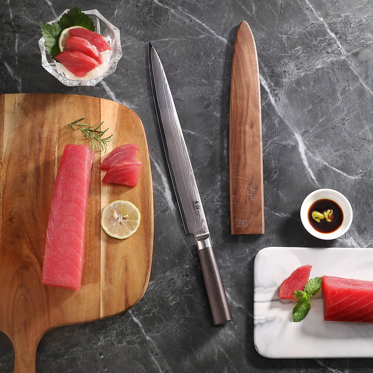 Cangshan HAKU Series 501127 High Carbon X-7 Damascus Steel 12-inch Sashimi Knife with Sheath