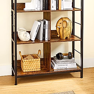 VASAGLE Industrial 8-Compartment Bookshelf, 4-Tier Bookcase with 8 Open Slots, Display Storage Rack, for Office, Living Room, Bedroom, 31.5 x 13 x 58.7 Inches, Rustic Brown and Black ULLS105B01