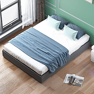 CECER California King Size Bed Frame with 2 Storage Drawers, Linen Platform Bed Frame with Wood Slat Support, No Box Spring Needed, Easy Assembly, Dark Grey