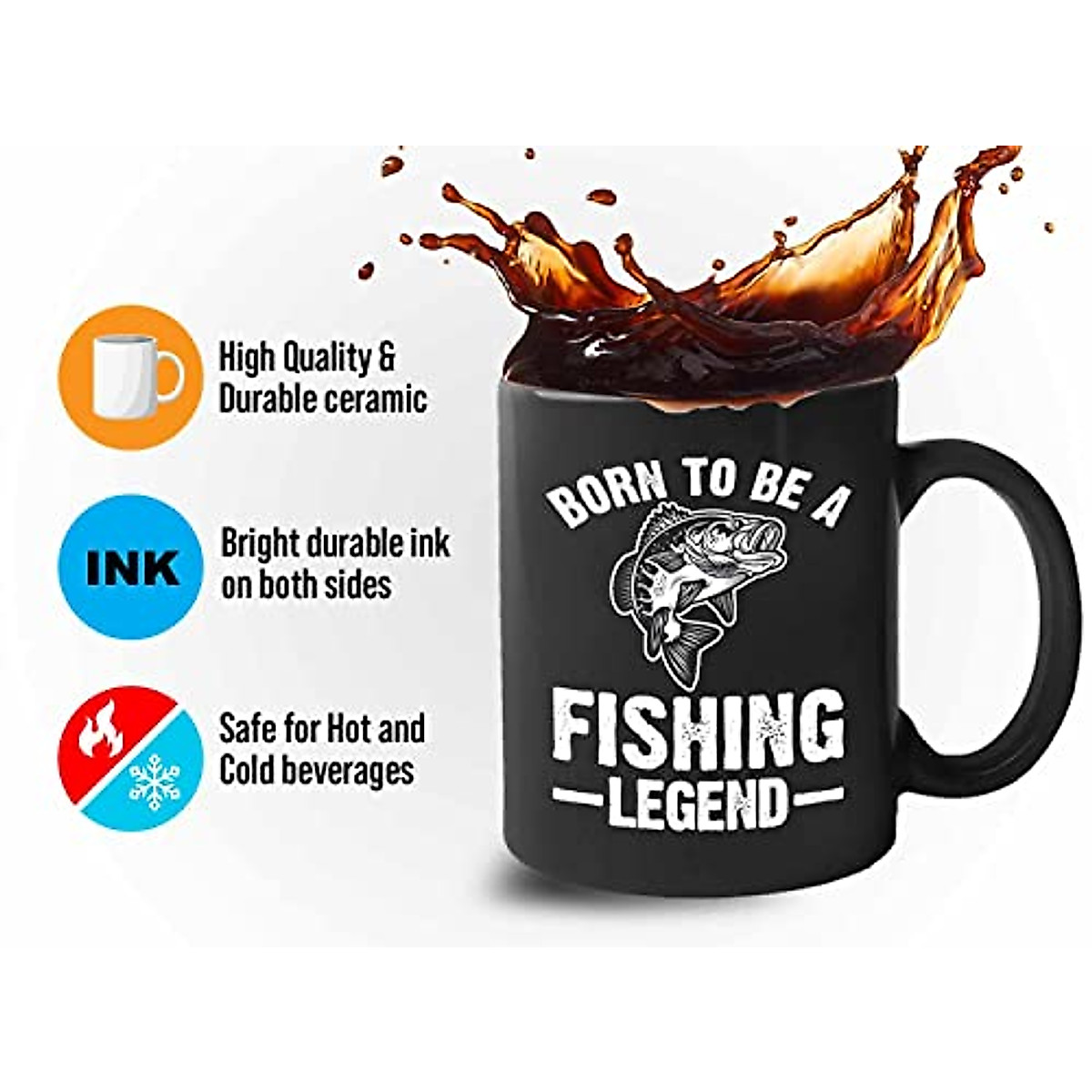 Fishing Coffee Mug 11oz Black - Born To Be A Fishing Legend - Funny Fishing Hobby Quote Fish Fisherman River Hook Bait Angler Sea