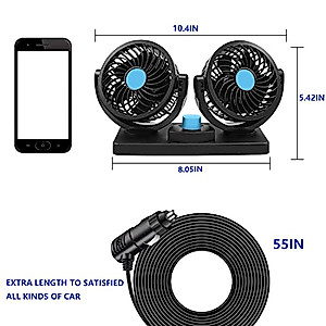 Car Cooling Fan, YYoomi Cigarette Lighter Electric 12V Car Fans with 360° Rotatable Dual Head, Automobile Vehicle Fan for Car Truck, SUV, RV, Boat, Powerful & Quiet
