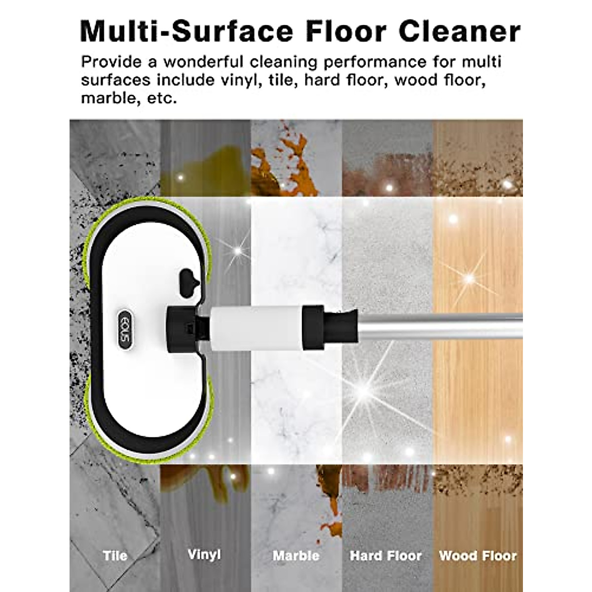 Cordless Electric Mop, Electric Floor Cleaner with LED Headlight & Water Sprayer, Up to 60 mins Detachable Battery, Dual-Motor Powerful Spin Mop with 300ML Water Tank for Multi-Surface, Self-Propelled