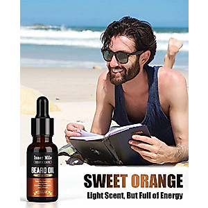 4 Pack Beard Oil Set Leave in Conditioner, Cedarwood, Sandalwood, Sage, Sweet Orange for Men Mustaches Growth, Soften, Moisturizing, Strength, Stocking Stuffers Gifts for Him Man Dad Father Boyfriend