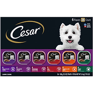 CESAR Adult Wet Dog Food Classic Loaf in Sauce Grilled Chicken, Filet Mignon, Porterhouse Steak, Beef, Chicken & Liver and Turkey Variety Pack, 3.5 Ounce (Pack of 36)
