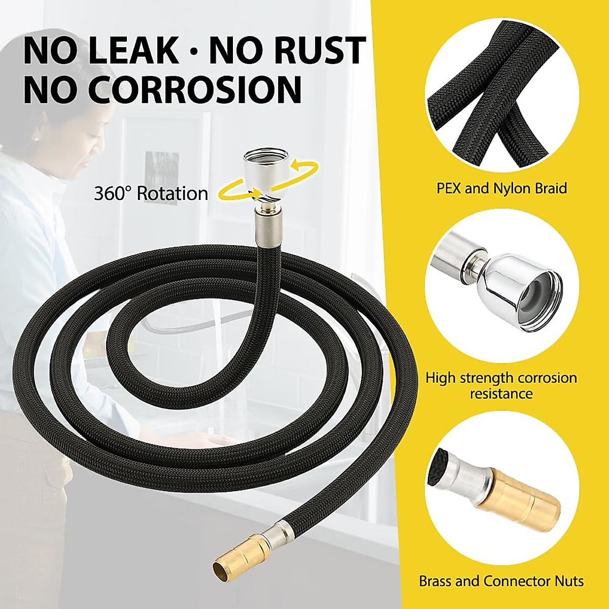 Pull Down Hose Replacement Faucet Parts Compatible with Kohler K-1219935-BC/K-1304674-BC/K-1219935 Hose Kit Pull-down Kitchen Faucet, 67in (K-1219935-bc)