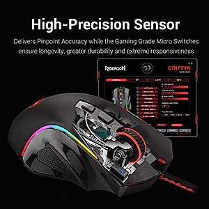 Redragon M602 RGB Wired Gaming Mouse RGB Spectrum Backlit Ergonomic Mouse Griffin Programmable with 7 Backlight Modes up to 7200 DPI for Windows PC Gamers (Black)