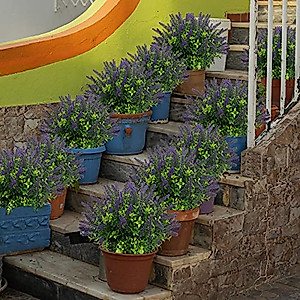 JIFTOK Artificial Lavender Flowers for Outdoors, 24 Bundles Faux Plastic Purple Flowers, UV Resistant Fake Plants Shrub Mums Greenery for Hanging Planters Window Box Front Porch Indoor Outside Décor