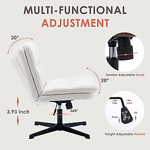 COLAMY Criss Cross Chair-Cross Legged Office Chair No Wheels, Armless Wide Office Desk Chair, Sherpa Swivel Vanity Chair with Bouble-Layer Cushion for Makeup, Small Space, Home-Cream