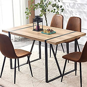 WIIS' IDEA 55.1" Dining Table for 4-6, Rectangular Kitchen Table with Rustic Engineered Wood Tabletop and Metal Legs for 6 Person, Wooden Top Dinner Table for Kitchen, Dining Room