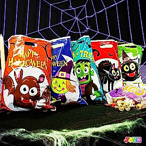 JOYIN 72 PCS Halloween Candy Bag for Trick or Treat, Halloween Treat Bags with 6 Designed Characters, Halloween Plastic Goodie Gift Bags for Party Favors Party Supplies