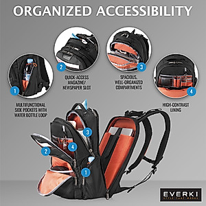 EVERKI Atlas Business Laptop Backpack, 13-Inch to 17.3-Inch Adjustable Compartment, Men or Women, Travel Friendly (EKP121), Black