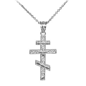 925 Sterling Silver Russian Orthodox Cross Pendant Necklace, 16"