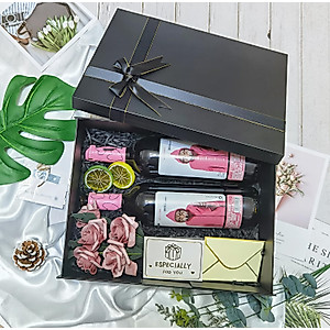 MYGOGOART Large Black Gift Box 13 x 10 x 5 Inches with Lid, Ribbon Bow, Shredded Raffia Paper Fill, Greeting Card and Envelope for Wedding Birthday Valentines Bridal Gifts (1 pack, Black)