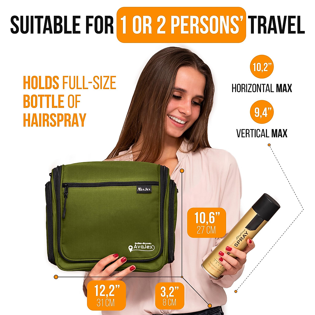 Travel Toiletry Bag for Men and Women - Large Hanging Toiletry Organizer - Waterproof Hygiene Bag with Metal XXL Swivel Hook, with YKK Zippers and 19 Compartments for Toiletries, Makeup, Cosmetics