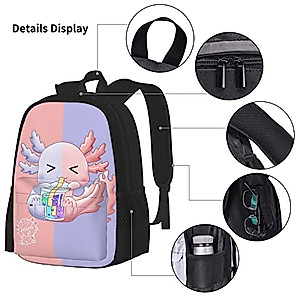 ALOVEUZ Axolotl Backpacks For Teen Boys Girls Lightweight Bookbag Set Daypack With Lunch Bag And Pencil Case, Black 9, One Size