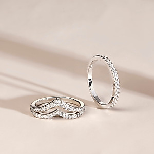 JALOKIVI 925 Sterling Silver Eternitys Ring for Women Double Chevron Cubic Zirconia Half Eternity Wedding Bands Size 12