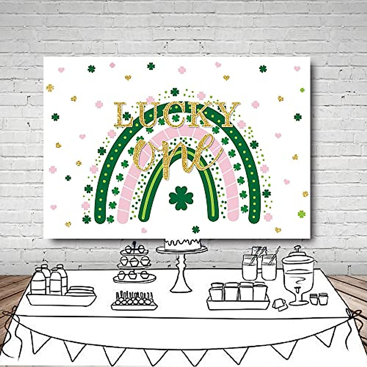 MEHOFOND 7x5ft Lucky One Rainbow Backdrop St. Patrick's Day 1st Birthday Party Banner for Girl Shamrock Green Clover Pink Gold Floral Background Party Supplies Photo Booth Props