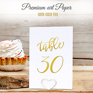 30 Pieces Table numbers For Wedding Reception With Pcs Number Holder , Holders Place cards Card Gold Numbers, white,gold