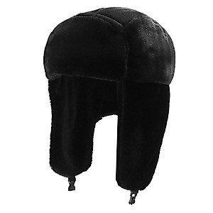 Peicees Winter Hats for Men Womens Fur Hats Russian Ushanka Trapper Hat with Ear Flaps Warmer for Adult Boys Girls Black