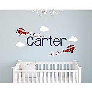 Custom Airplane Name Wall Decal - Boys Kids Room Decor - Nursery Wall Decals - Boy Name Wall Decals