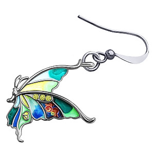 Enamel Alloy Rhinestone Butterfly Earrings Dangle Fashion Insect Summer Jewelry Butterfly Gfits for Women (Green)