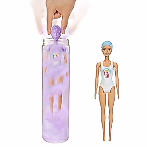 Barbie Color Reveal Doll with 7 Surprises: Water Reveals Doll’s Look & Creates Color Change on Face & Sculpted Hair; 4 Mystery Bags Contain Surprise Scented Wig, Skirt, Shoes & Sponge; Food-Themed