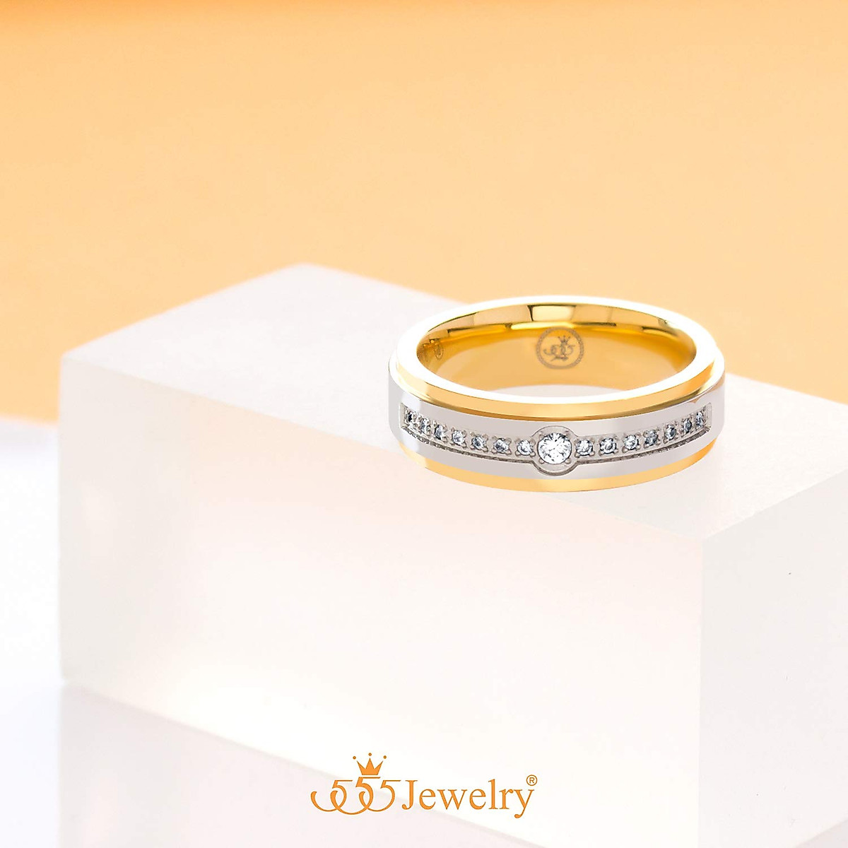 555Jewelry 6mm Wide Stainless Steel CZ Rings for Women, CZ Rings for Women, Unisex Cubic Zirconia Wedding Band, CZ Engagement Rings for Women & Men, Silver & Gold, Size 5