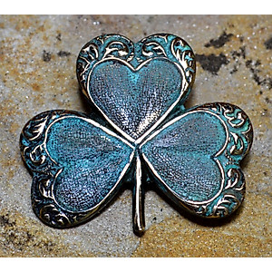 Elaine Coyne Verdigris Patina Brass Decorative Shamrock Pin