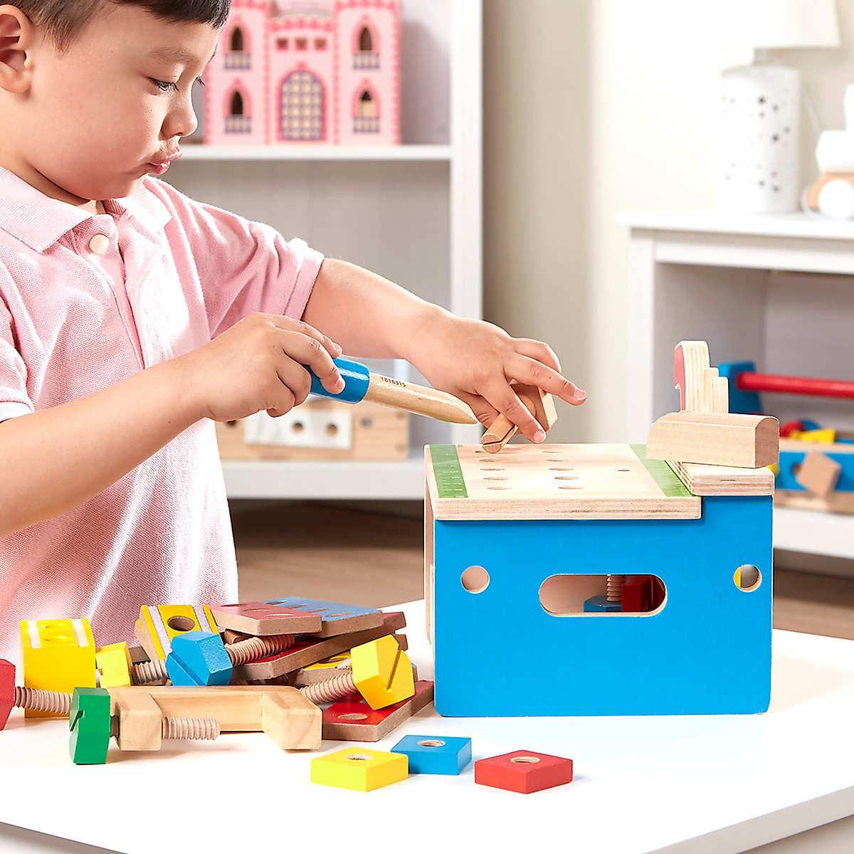 Melissa & Doug Hammer and Saw Tool Bench - Wooden Building Set (32 pcs)