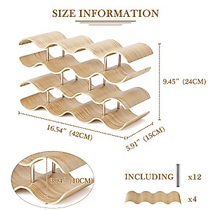 Bamboo Wave Wine Rack, Wine Bottle Stand, 14 Bottles Wine Holder Organizer for Cabinet, Table, Pantry,Wine Cellar, Elegant and Modern Rack,Wooden Wave Wine Rack,Table Top Wine Storage,Wave Wine Rack