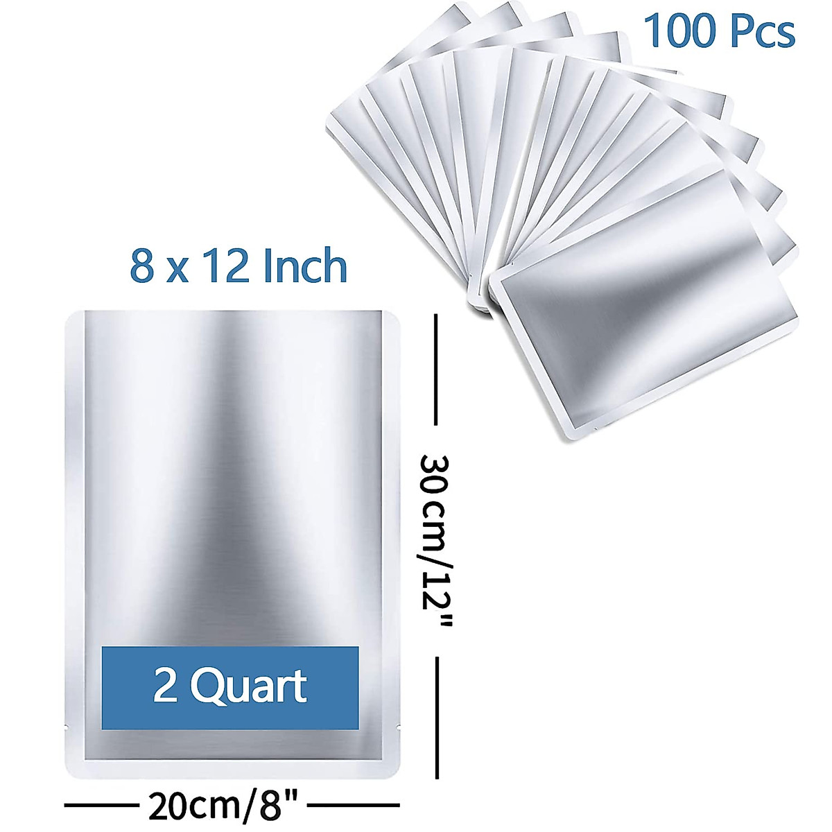 100 Pieces 2 Quart Mylar Bags 8 x 12 Inch, 5 Mil Mylar Bags for Food Storage Coffee Tea Beans Dry Food, Thick Sealable Mylar Bag 2 Quart