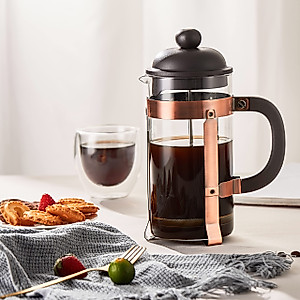 Lilayou French Press Coffee & Tea Maker, 34 Ounce Coffee Press, 304 Stainless Steel Heat Resistant High Boron Glass Easy to Clean (Dark Brown, 34oz)