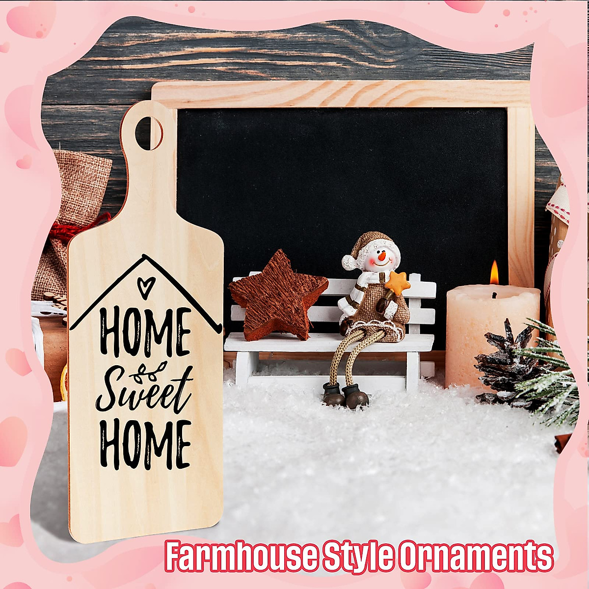 6 Pieces Mini Wooden Cutting Boards with Handle Wooden Paddle Chopping Board Unfinished Wood Boards for Home Kitchen Cooking Decor DIY Craft (Rectangle,11.8 x 5.1 Inch)