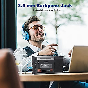 Portable Cassette Player and Recorder , Cassette Tape to MP3 Digital Converter with AM FM Radio, Support USB and Micro SD Card , Loud Speaker and Microphone Powered by AC and AA Battery