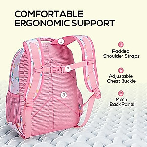 mommore 2-in-1 Kids Backpack, Insulated Lunch Compartment Unicorn Toddler Backpack Kindergarten Preschool Bookbag for Girls, Lightweight Daycare Backpack with Chest Strap, Pink