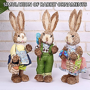 Easter Simulation Bunny Figurine Decorations, YeLuck Creative Standing Straw Rabbit with Carrot Basket, Home Table Garden Figurines Tabletopper Accessories Spring Decor,Easter Handmade Gifts