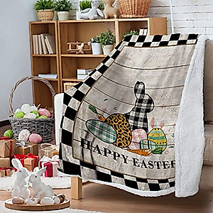 Easter Buffalo Bunny Throw Blanket for Couch,Leopard Egg Fuzzy Fluffy Super Soft Furry Plush,Black Check Farm Plank Comfy Thick Sherpa Throws and Blankets for Sofa Bed Decor