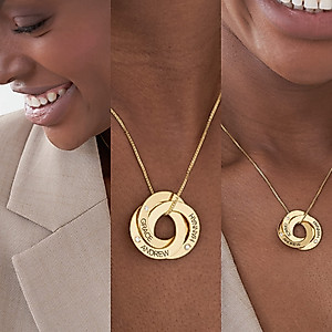 MYKA - Russian Ring Engraved Name Necklace with Diamonds Personalized 3 Circles Discs Inscription Customization Mother's Day Jewelry Gift… (18k Gold Plating)