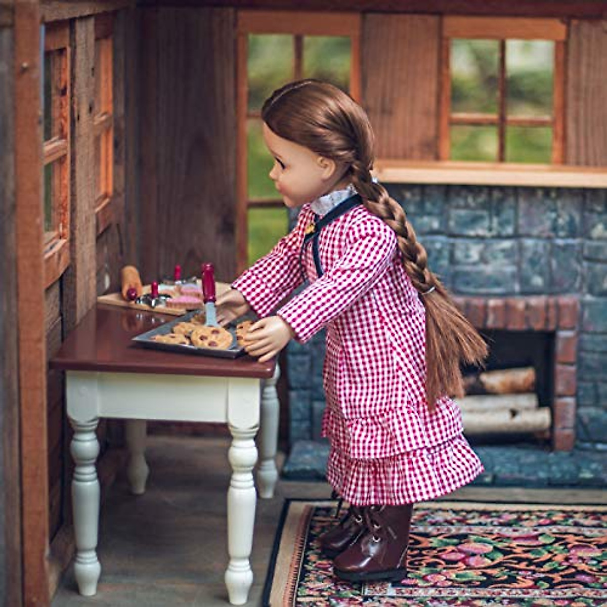 The Queen's Treasures 18 Inch Doll Clothes, Little House on The Prairie Authentic Laura Ingalls Red Check Dress Outfit, Compatible for Use with American Girl Dolls