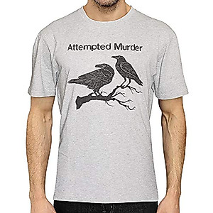 Revel Shore Attempted Murder T Shirt Funny Crow Flock Bird Pun Novelty Graphic Tee (Small) Sport Grey