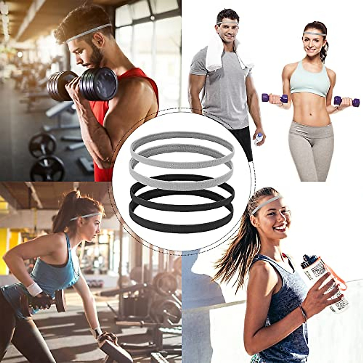 Sibba 4 Pieces Athletic Sports Headband Elastic Thin Hair Bands Non Slip Silicone Grip Skinny Yoga Exercise Soccer Sweatband Headwear for Boys Men Girls Women