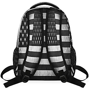 White Black American Flag Backpack for Women Men Waterproof Travel Bookbag with Adjustable Shoulder Strap Backpack Travel Laptop Backpack for College School Work Hiking Camping 16 inch