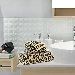 Luxury Leopard Bath Towel Sets for Women Girls Yellow Black Large Ultra Soft 100% Cotton 1 Bath Towels Sheets 1 Hand Towels 1 Washcloths Highly Absorbent for Adults Women Face Body (Yellow)