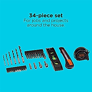 BLACK+DECKER 20V MAX Drill & Home Tool Kit, 34 Piece (BDCD120VA) , Orange