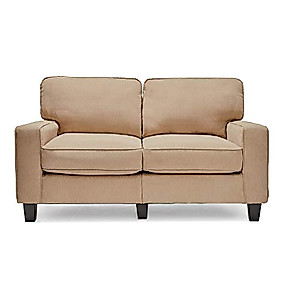 Serta Palisades Upholstered Sofas for Living Room Modern Design Couch, Straight Arms, Soft Fabric Upholstery, Tool-Free Assembly, 61" Loveseat, Sand Beige