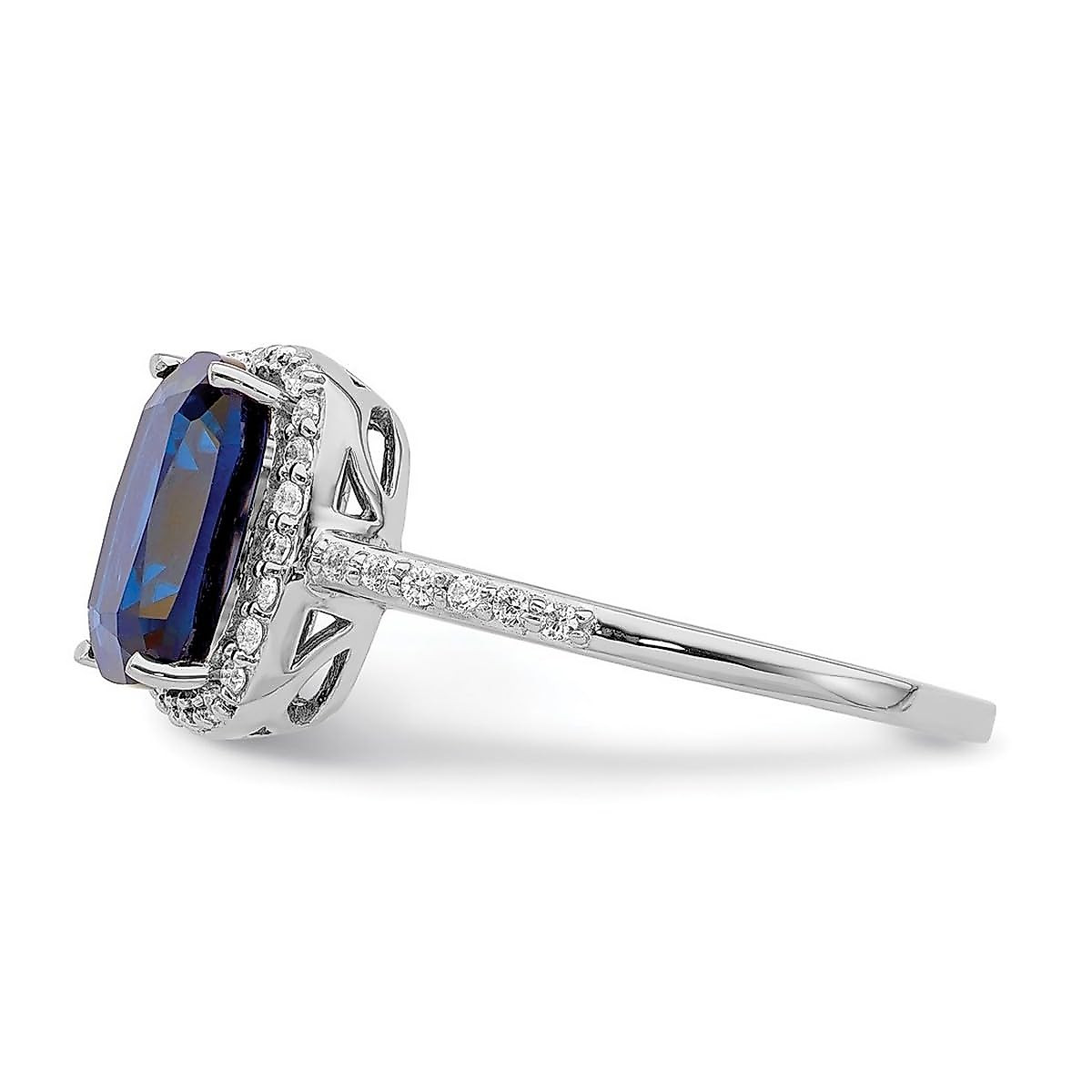 925 Sterling Silver Rhodium Plated Lab Created Blue Sapphire CZ Cubic Zirconia Simulated Diamond Ring Size 7 Measures 1.09mm Wide Jewelry for Women